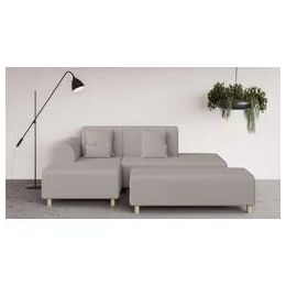 Ecksofa Inosign "Suyala" Sofas Gr. B/H/T: 258cm x 85cm x 168cm, Boucle, Recamiere links, mit Hocker, grau (taupe) L-Form mit Hocker