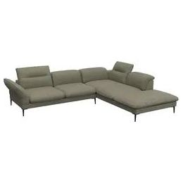 Ecksofa FLEXLUX "Salino, Funktionssofa mit Ottomane, Relaxsofa, Ecksofa" Sofas Gr. B/H/T: 287cm x 88cm x 239cm, Boucle, lange Ottomane rechts, grün (fall green) Sofa mit Arm- und Kopfteil-Verstellungen, Kaltschaum & Stahl-Wellen