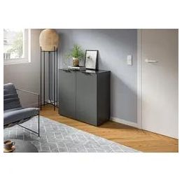 Kommode Inosign "Raio, Breite 90 cm, 2 Türen, Einlegeböden, Oberboden mit Glasplatte" Sideboards Gr. B/H/T: 90 cm x 86 cm x 40 cm, schwarz (anthrazit nachbildung) Anrichte, Sideboard, Highboard, Schrank