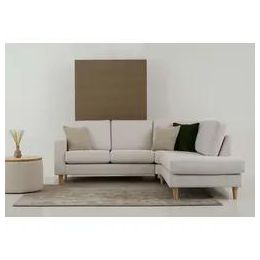 Ecksofa Andas "Tvinno" Sofas Gr. B/H/T: 230cm x 87cm x 218cm, Webstoff fein, Ottomane rechts, beige (sand) im skandinavischen Stil, L-Form, mit Massivholzfüßen, Breite 230 cm