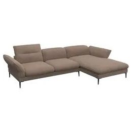 Ecksofa FLEXLUX "Salino, Funktionssofa mit Recamiere, Relaxsofa, Ecksofa" Sofas Gr. B/H/T: 307cm x 88cm x 182cm, Chenille-Struktur, Chaiselongue rechts, braun (hazel) Sofa mit Arm- und Kopfteil-Verstellungen, Kaltschaum & Stahl-Wellen