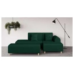 Ecksofa Inosign "Suyala" Sofas Gr. B/H/T: 258cm x 85cm x 168cm, Boucle, Recamiere rechts, mit Hocker, grün L-Form mit Hocker