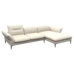 Ecksofa FLEXLUX "Salino, Funktionssofa mit Recamiere, Relaxsofa, Ecksofa" Sofas Gr. B/H/T: 307cm x 88cm x 182cm, Echtleder, Chaiselongue rechts, weiß (warm white) Sofa mit Arm- und Kopfteil-Verstellungen, Kaltschaum & Stahl-Wellen