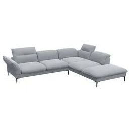 Ecksofa FLEXLUX "Salino, Funktionssofa mit Ottomane, Relaxsofa, Ecksofa" Sofas Gr. B/H/T: 287cm x 88cm x 239cm, Struktur, lange Ottomane rechts, grau (stone grey) Sofa mit Arm- und Kopfteil-Verstellungen, Kaltschaum & Stahl-Wellen