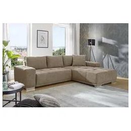 Jockenhöfer Ecksofa JOCKENHÖFER GRUPPE "Luciano L-Form mit induktiver Lademöglichkeit, USB-A & USB-C Ladeport" Sofas Gr. B/T: 282cm x 100cm, Struktur flausch, Ottomane beidseitig montierbar, braun (hellbraun) BettkastenStauraum, rechtslinks montierbar, große Liegefläche