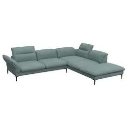 Ecksofa FLEXLUX "Salino, Funktionssofa mit Ottomane, Relaxsofa, Ecksofa" Sofas Gr. B/H/T: 287cm x 88cm x 239cm, Boucle, lange Ottomane rechts, blau (sky blau) Sofa mit Arm- und Kopfteil-Verstellungen, Kaltschaum & Stahl-Wellen