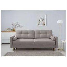 2-Sitzer Home Affaire "AMREI" Sofas Gr. B/H/T: 222cm x 93cm x 99cm, Struktur, Bonell, Polyurethanschaum, braun (hellbraun) incl. 2 Rollen-Zierkissen, Bettkasten und Schlaffunktioen