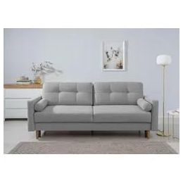 2-Sitzer Home Affaire "AMREI" Sofas Gr. B/H/T: 222cm x 93cm x 99cm, Luxus-Microfaser weich, Bonell, Polyurethanschaum, grau incl. 2 Rollen-Zierkissen, Bettkasten und Schlaffunktioen