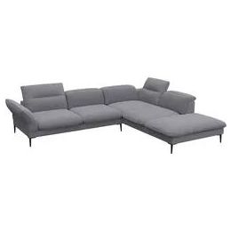 Ecksofa FLEXLUX "Salino, Funktionssofa mit Ottomane, Relaxsofa, Ecksofa" Sofas Gr. B/H/T: 287cm x 88cm x 239cm, Chenille-Struktur, lange Ottomane rechts, grau (steel) Sofa mit Arm- und Kopfteil-Verstellungen, Kaltschaum & Stahl-Wellen