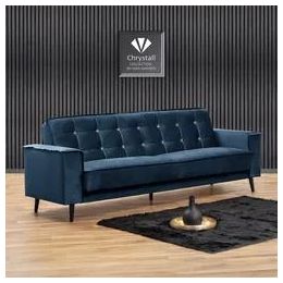 Schlafsofa Max Winzer "Jersey, 3-Sitzer, Sofa in exklusivem Design, mit Strasssteinen" Sofas Gr. B/H/T: 240cm x 84cm x 78cm, Samtvelours, blau (dunkelblau) handgefertigt, hochwertige Konstruktion, Samtvelours, mit Bettfunktion