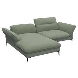 Ecksofa FLEXLUX "Salino, Funktionssofa mit Recamiere, Relaxsofa, Ecksofa" Sofas Gr. B/H/T: 245cm x 88cm x 182cm, Chenille-Struktur, Recamiere links, grün (olive) Sofa mit Arm- und Kopfteil-Verstellungen, Kaltschaum & Stahl-Wellen