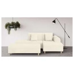 Ecksofa Inosign "Suyala" Sofas Gr. B/H/T: 258cm x 85cm x 168cm, Chenilleoptik, Recamiere rechts, mit Hocker, beige (creme) L-Form mit Hocker