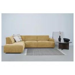 Ecksofa Andas "Linkka" Sofas Gr. B/H/T: 282cm x 75cm x 223cm, Chenille, Ottomane links, gelb (mustard) L-Form, in einem weichen Chenille-Stoff, mit Wellenunterfederung