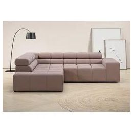 Ecksofa Inosign "Ancona, incl. Kopfteilverstellung + 3 Zierkissen L-Form" Sofas Gr. B/H/T: 249cm x 70cm x 215cm, Cord, Recamiere links, Element rechts mit Sitztiefenverstellung, rosa (rosé) wahlweise motorische Sitztiefenverstellung, BT(H: 24921570 cm