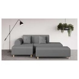 Ecksofa Inosign "Suyala" Sofas Gr. B/H/T: 258cm x 85cm x 168cm, Boucle, Recamiere links, mit Hocker, grau (dunkelgrau) L-Form mit Hocker