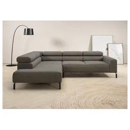 Ecksofa Places of Style "Antonelli, L-Form, inkl. Kopfteilverstellung, Breite 276 cm", grau, B:276cm H:71cm T:219cm, 95% Polyester, 5% Nylon, Sofas, ohne Sitztiefenverstellung, in Feincord, grau
