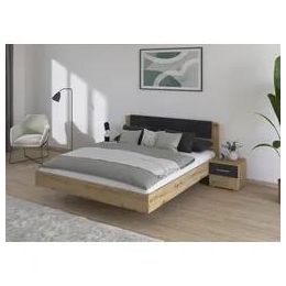 Bettanlage Rauch "Doppelbett Futonbett BARCELONA in schwebender Optik" Schlafzimmermöbel-Sets Gr. ohne Matratze, B/H: 160cm x 200cm, grau (eiche artisan/graumetallic) und Farbabsetzungen mit 2 Nachttischen MADE IN GERMANY