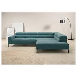 Ecksofa Places of Style "Antonelli, L-Form, incl. Kopfteilverstellung, Breite 312 cm" Sofas Gr. B/H/T: 312cm x 71cm x 219cm, Cord, Recamiere rechts, elektrisch verstellbar, blau (petrol) wahlweise elektrische Sitztiefenverstellung