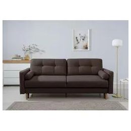 2-Sitzer Home Affaire "AMREI" Sofas Gr. B/H/T: 222cm x 93cm x 99cm, Struktur, Bonell, Polyurethanschaum, grau (anthrazit) incl. 2 Rollen-Zierkissen, Bettkasten und Schlaffunktioen