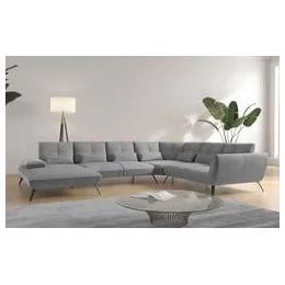 Wohnlandschaft Places of Style "Mikado U-Form", silber (silberfarben), B:376cm H:88cm T:297cm, 100% Polyester, Sofas, inkl. Sitztiefenverstellung und Armteilverstellung