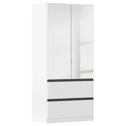 Drehtürenschrank Rauch "Kleiderschrank Schrank Garderobe Wäscheschrank COSTA in 3 Breiten" Schränke Gr. B/H/T: 90cm x 197cm x 54cm, 2 St., schwarz-weiß (alpinweiß/schwarz) mit Spiegel, grifflose Front und Push-to-Open Funktion MADE IN GERMANY