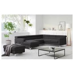 Wohnlandschaft COTTA "Sammy U-Form" Sofas Gr. B/H/T: 304cm x 74cm x 240cm, Struktur fein, Recamiere links, Mit Kopfteilverstellung-Mit Bettfunktion und Bettkasten, schwarz mit Kopfteilverstellung, optional Bettfunktion und Bettkasten