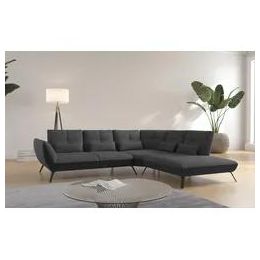 Ecksofa Places of Style "Mikado L-Form" Sofas Gr. B/H/T: 297cm x 88cm x 245cm, Flachgewebe-Samtoptik, langer Schenkel links, inkl.Sitztiefenverstellung-mit Click&Seat Schnellbefestigungssystem für Rückenlehne, grau (dunkelgrau) inkl. Sitztiefenverstellung und Armteilverstellung