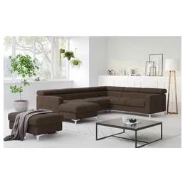 Wohnlandschaft COTTA "Sammy U-Form" Sofas Gr. B/H/T: 304cm x 74cm x 240cm, Chenille-Struktur, Recamiere links, Mit Kopfteilverstellung-Ohne Bettfunktion und Bettkasten, braun (espresso) mit Kopfteilverstellung, optional Bettfunktion und Bettkasten