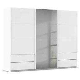 Schwebetürenschrank Rauch "Kleiderschrank Schrank Garderobe ELARA Glastür/Grauspiegel" Schränke Gr. B/H/T: 271cm x 210cm x 62cm, 3 St., weiß (alpinweiß/grauspiegel) praktische Schubladen optional farblich abgesetzt MADE IN GERMANY