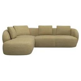 Ecksofa FLEXLUX "Torino, rund, L-Form, Sofa-Ecke mit Ottomane" Sofas Gr. B/H/T: 265cm x 85cm x 237cm, Boucle, lange Ottomane links, gelb (mustard yellow) Modernes, organisches Sofa-Design, Kaltschaum, Wellenunterfederung