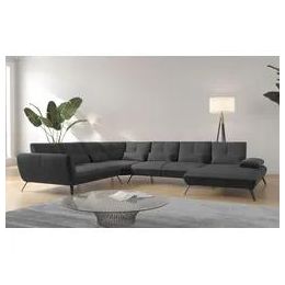 Wohnlandschaft Places of Style "Mikado U-Form" Sofas Gr. B/H/T: 376cm x 88cm x 297cm, Flachgewebe-Samtoptik, Recamiere rechts, inkl.Sitztiefenverstellung-mit Click&Seat Schnellbefestigungssystem für Rückenlehne-mit Armteilverstellung in Recamiere, grau (dunkelgrau) inkl. Sitztiefenverstellung und Armteilverstellung