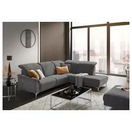 Ecksofa Places of Style "Noci L-Form, Kopfteilverstellung, Tonnen-Taschen-Federkern" Sofas Gr. B/H/T: 281cm x 110cm x 238cm, Easy care, Ottomane rechts, grau (anthrazit) inklusive 2x Relaxfunktion motorisch mit Herz-Waage-Beschlag