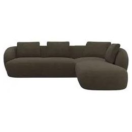 Ecksofa FLEXLUX "Torino, rund, L-Form, Sofa-Ecke mit Ottomane" Sofas Gr. B/H/T: 265cm x 85cm x 237cm, Lederoptik, lange Ottomane rechts, braun (camel brown) Modernes, organisches Sofa-Design, Kaltschaum, Wellenunterfederung