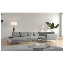 Wohnlandschaft Places of Style "Mikado U-Form", silber (silberfarben), B:376cm H:88cm T:226cm, 100% Polyester, Sofas, inkl. Sitztiefenverstellung und Armteilverstellung