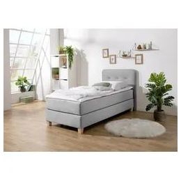 Boxspringbett Home Affaire "Fargo", grau, B:103cm L:207cm, Struktur fein (100% Polyester), Samtstoff (100% Polyester), Komplettbetten, inkl. Topper, in 3 Matratzenarten, in Samt- oder Strukturstoff