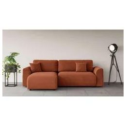 Ecksofa Andas "VasbySuyal" Sofas Gr. B/H/T: 235cm x 80cm x 138cm, Chenille, Recamiere beidseitig montierbar, mit Bettfunktion und Bettkasten, orange (terra) L-Form