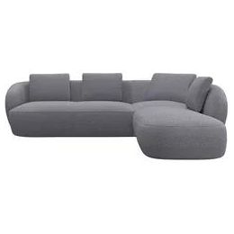 Ecksofa FLEXLUX "Torino, rund, L-Form, Sofa-Ecke mit Ottomane" Sofas Gr. B/H/T: 265cm x 85cm x 237cm, Chenille-Struktur, lange Ottomane rechts, grau (steel) Modernes, organisches Sofa-Design, Kaltschaum, Wellenunterfederung