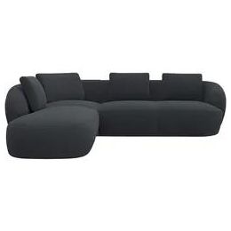 Ecksofa FLEXLUX "Torino, rund, L-Form, Sofa-Ecke mit Ottomane" Sofas Gr. B/H/T: 265cm x 85cm x 237cm, Lederoptik, lange Ottomane links, schwarz (gorilla black) Modernes, organisches Sofa-Design, Kaltschaum, Wellenunterfederung