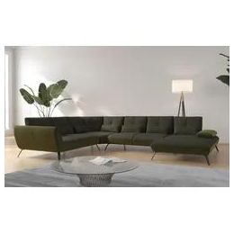 Wohnlandschaft Places of Style "Mikado U-Form" Sofas Gr. B/H/T: 376cm x 88cm x 297cm, Flachgewebe-Samtoptik, Recamiere rechts, inkl.Sitztiefenverstellung-mit Click&Seat Schnellbefestigungssystem für Rückenlehne-mit Armteilverstellung in Recamiere, grün (dunkelgrün) inkl. Sitztiefenverstellung und Armteilverstellung