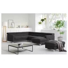 Wohnlandschaft COTTA "Sammy U-Form" Sofas Gr. B/H/T: 304cm x 74cm x 240cm, Struktur fein, Recamiere rechts, Mit Kopfteilverstellung-Mit Bettfunktion und Bettkasten, schwarz mit Kopfteilverstellung, optional Bettfunktion und Bettkasten