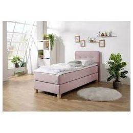 Boxspringbett Home Affaire "Fargo", lila (flieder), B:103cm L:207cm, Struktur fein (100% Polyester), Samtstoff (100% Polyester), Komplettbetten, inkl. Topper, in 3 Matratzenarten, in Samt- oder Strukturstoff