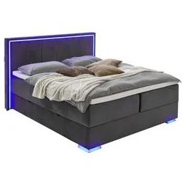 Meise Möbel Boxspringbett MEISE.MÖBEL "Colorado II" Komplettbetten Gr. Strukturstoff LED-Beleuchtung, Liegefläche B/L: 180cm x 200cm Betthöhe: 55cm, Gewicht bis: 100 kg + 100 kg H2 + H2, Bonnell-Federkernmatratze, grau (anthrazit) inkl. LED-Beleuchtung & Topper