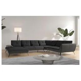 Wohnlandschaft Places of Style "Mikado U-Form" Sofas Gr. B/H/T: 376cm x 88cm x 297cm, Flachgewebe-Samtoptik, Recamiere links, inkl.Sitztiefenverstellung-mit Click&Seat Schnellbefestigungssystem für Rückenlehne-mit Armteilverstellung in Recamiere, grau (charcoal) inkl. Sitztiefenverstellung und Armteilverstellung