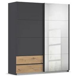 Schwebetürenschrank Rauch "Kleiderschrank Schrank Garderobe Wäscheschrank ELARA mit Spiegel" Schränke Gr. B/H/T: 181 cm x 210 cm x 62 cm, 2 St., grau (graumetallic, eiche artisan) praktische Schubladen optional farblich abgesetzt MADE IN GERMANY