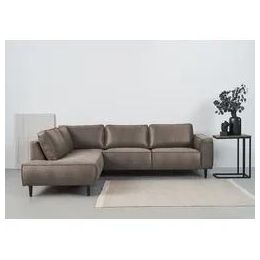 Ecksofa Places of Style "Fumone, Lederoptik oder Soft-Touch Chenille" Sofas Gr. B/H/T: 260cm x 83cm x 200cm, Kunstleder, Ottomane links, grau (taupe) Breite 260, mit schwarzen Massivholzfüßen