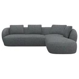 Ecksofa FLEXLUX "Torino, rund, L-Form, Sofa-Ecke mit Ottomane" Sofas Gr. B/H/T: 265cm x 85cm x 237cm, Chenille, lange Ottomane rechts, grün (moss green) Modernes, organisches Sofa-Design, Kaltschaum, Wellenunterfederung