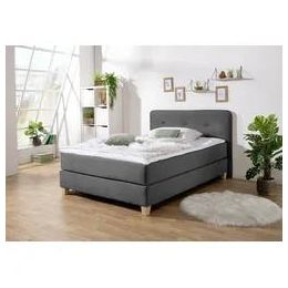 Boxspringbett Home Affaire "Fargo", grau (anthrazit), B:133cm L:207cm, Struktur fein (100% Polyester), Samtstoff (100% Polyester), Komplettbetten, inkl. Topper, in 3 Matratzenarten, in Samt- oder Strukturstoff