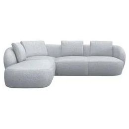 Ecksofa FLEXLUX "Torino, rund, L-Form, Sofa-Ecke mit Ottomane" Sofas Gr. B/H/T: 265cm x 85cm x 237cm, Chenille, lange Ottomane links, grau (sandy shell) Modernes, organisches Sofa-Design, Kaltschaum, Wellenunterfederung