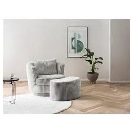 Drehsessel LEONIQUE "MAISIE, Love Seat,Lese-Sessel,Sessel-Set, mit Hocker" Sessel Gr. Cord, B/H/T: 95cm x 77cm x 133cm, grau (hellgrau) in MEGA CORD und Web-Velours, drehbar 360 Grad mit Hocker