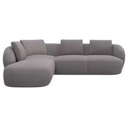 Ecksofa FLEXLUX "Torino, rund, L-Form, Sofa-Ecke mit Ottomane" Sofas Gr. B/H/T: 265cm x 85cm x 237cm, Chenille-Struktur, lange Ottomane links, braun (latte) Modernes, organisches Sofa-Design, Kaltschaum, Wellenunterfederung